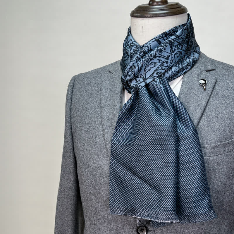Men's Floral & Grid Double Sided Pattern Thin Long Pure Silk Scarf – au ...